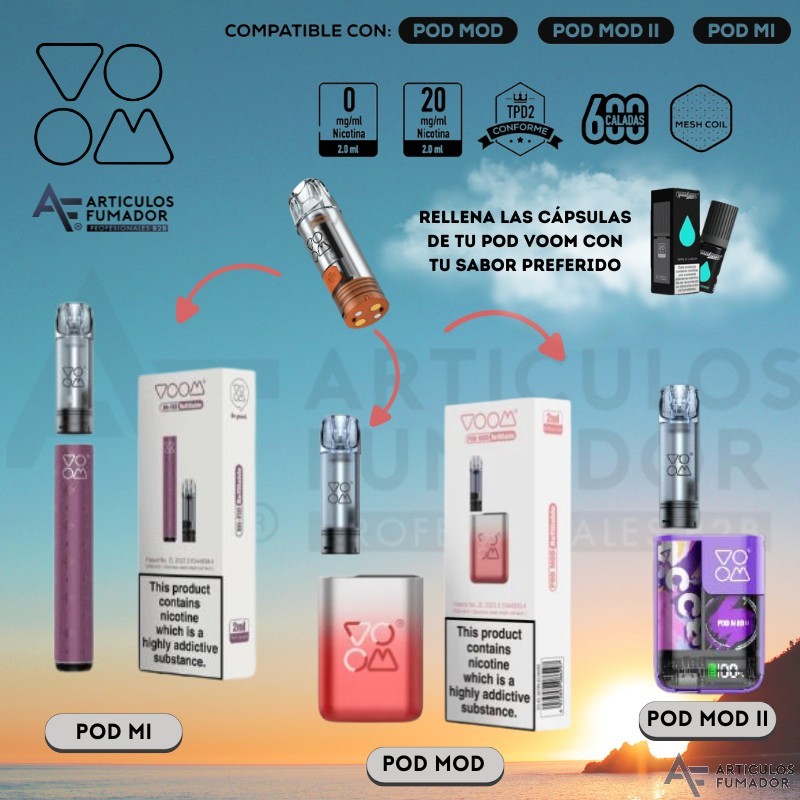 PACK 2 CÁPSULAS RELLENABLES VOOM POD MOD + POD MOD II + POD MI COMPATIBLE.